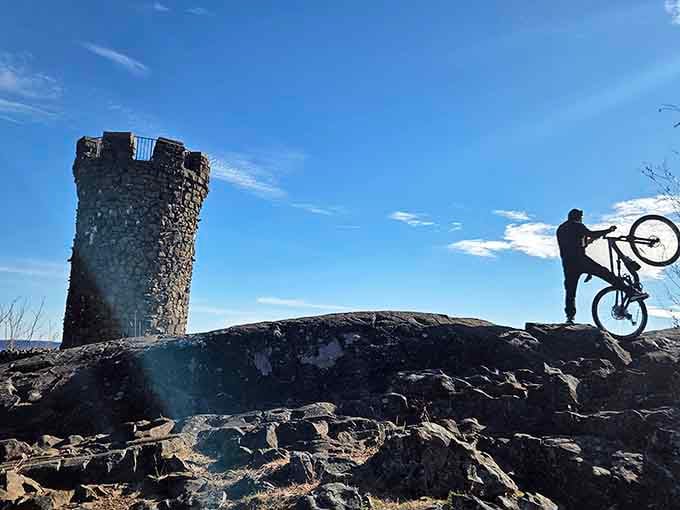 Even mountain bikers pause to appreciate the view, because some moments demand you stop and look.