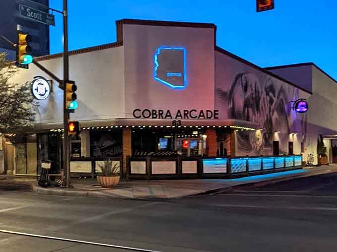 When the sun sets, Cobra Arcade Bar lights up downtown Tucson like a beacon for the young at heart.