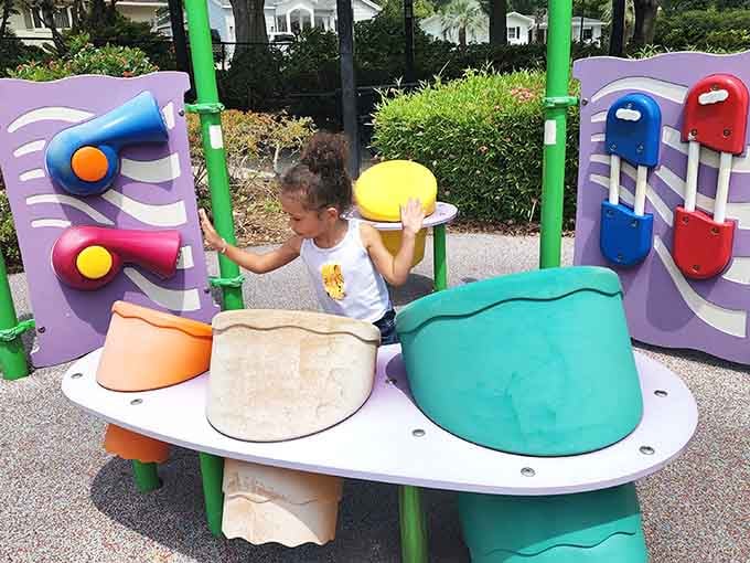 Musical instruments scattered throughout invite kids to create symphonies, or at least enthusiastic noise that counts as music.