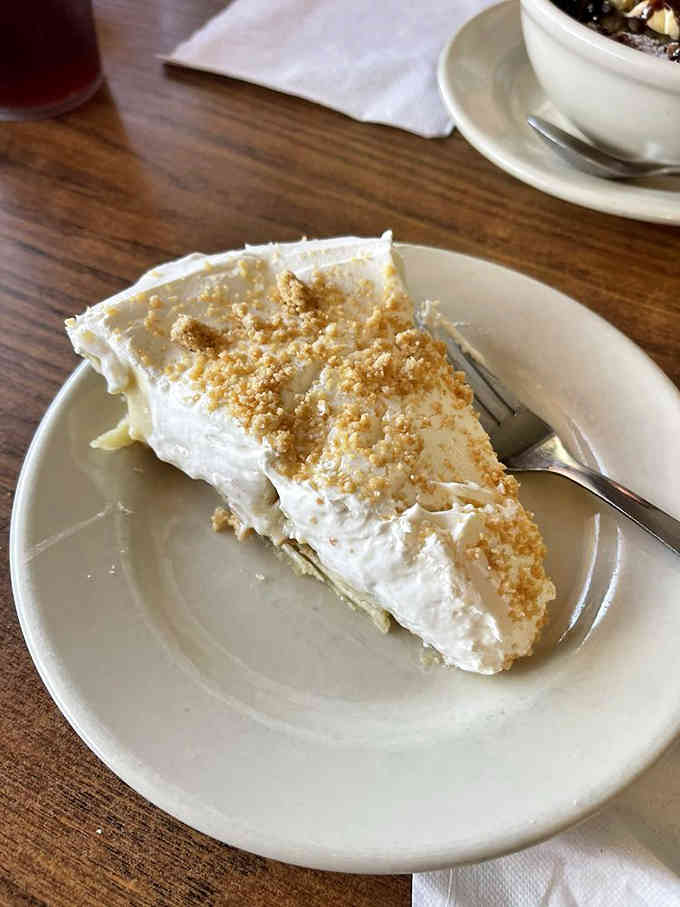 Peanut butter pie topped with crumbles looks like someone's grandmother's best-kept secret finally revealed.