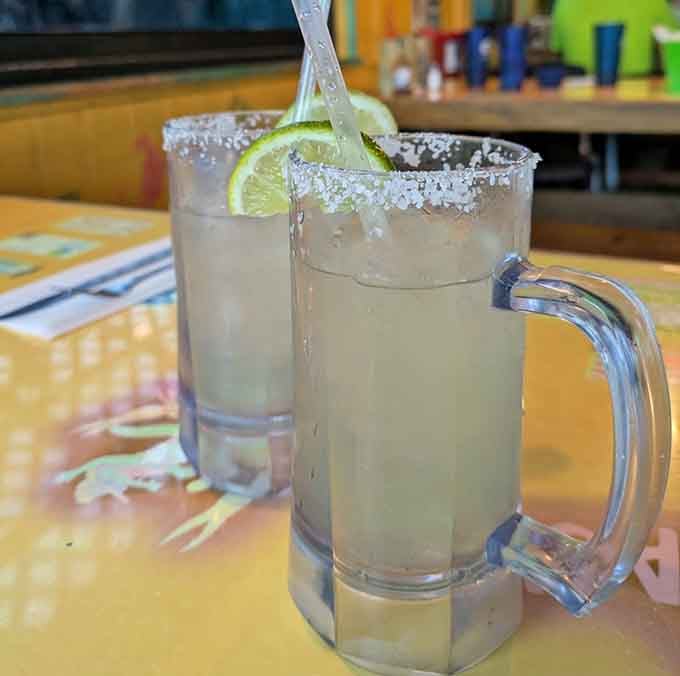 That margarita knows exactly what it's doing with its salt rim and lime, cooling you down perfectly.