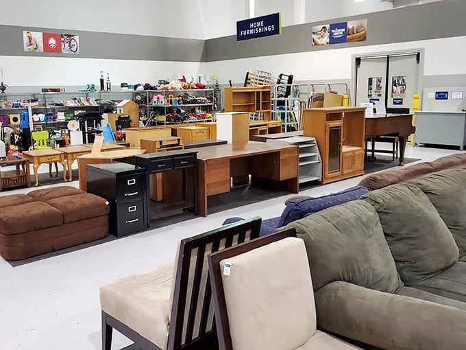 Furniture sprawls across the floor, offering style solutions that won't require a second mortgage payment.