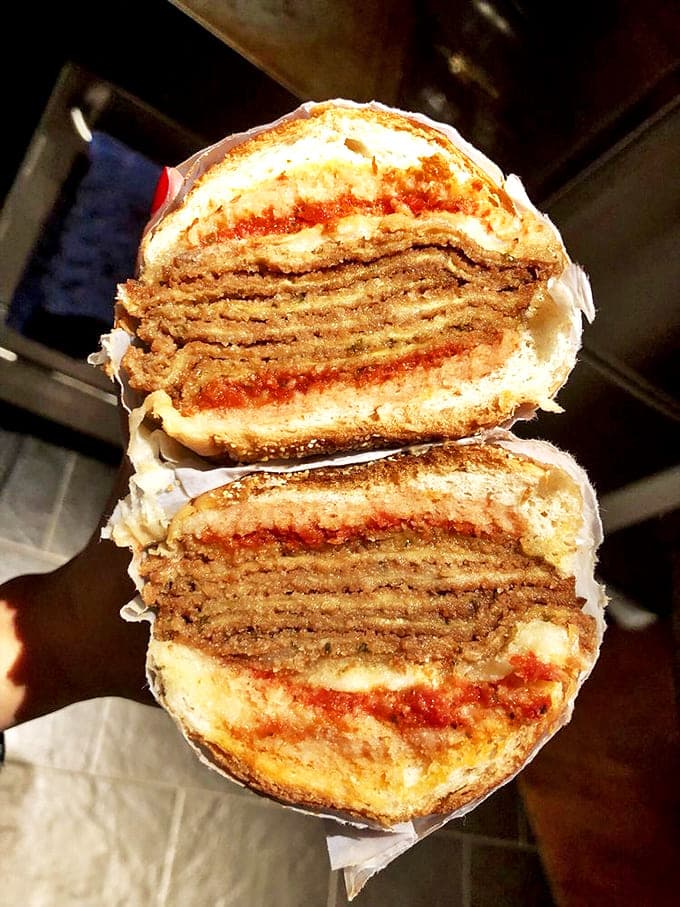 Eggplant parm that makes you question all other eggplant parms. Those layers of golden-fried goodness and melted cheese are what food dreams are made of.