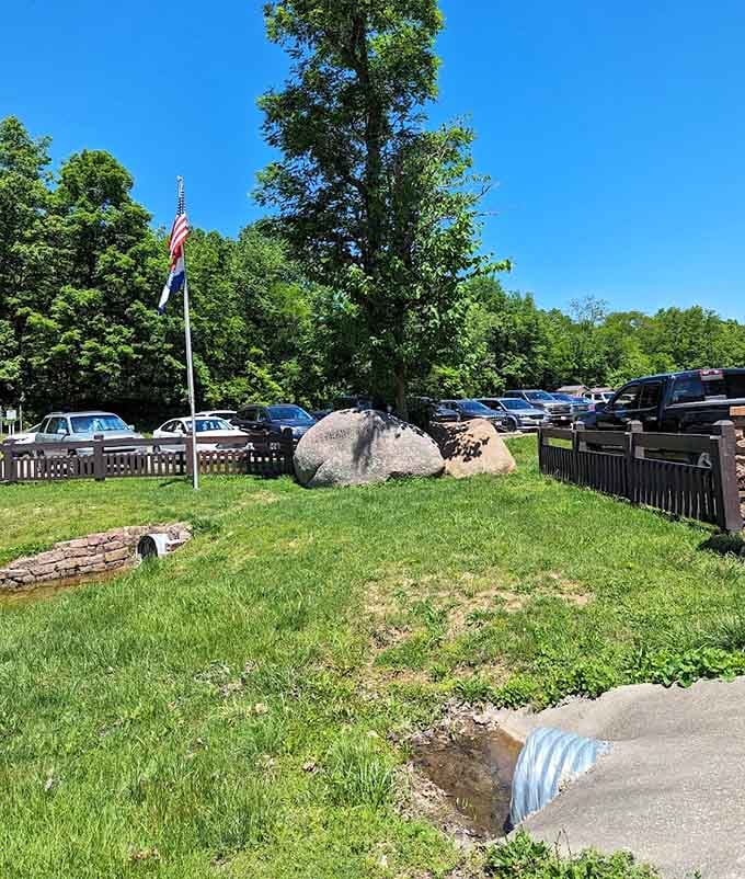 Even the parking lot gets its own granite decorations, because this park doesn't do anything halfway.