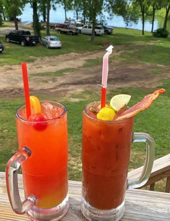 A Bloody Mary with a bacon garnish overlooking the lake, because brunch should always come with a view.