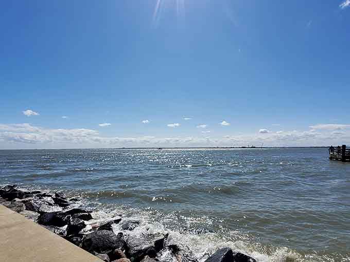 Where the James River kisses the Chesapeake Bay, the water sparkles like diamonds scattered across blue silk.