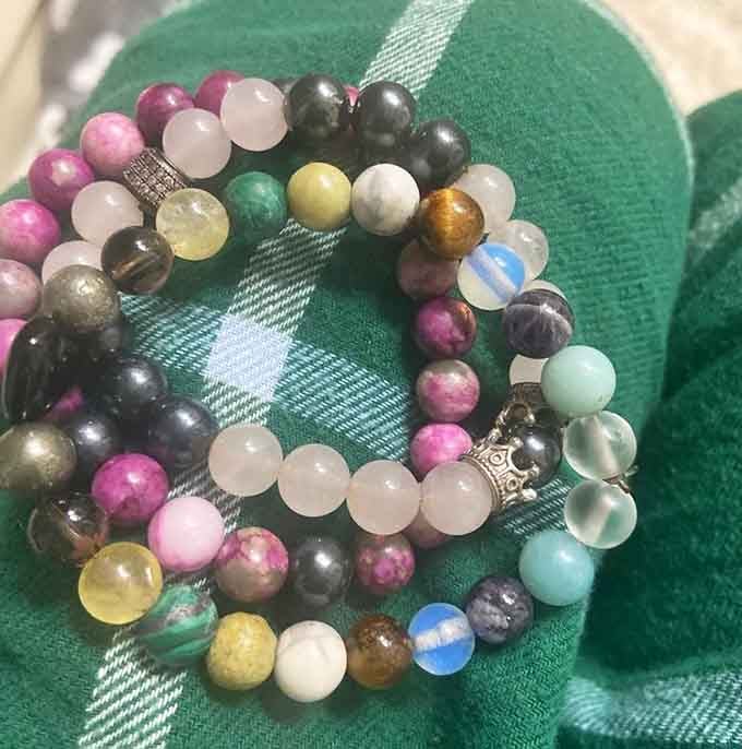 Wearable art that catches the light and the eye. These colorful gemstone bracelets bring a touch of natural elegance to any outfit.