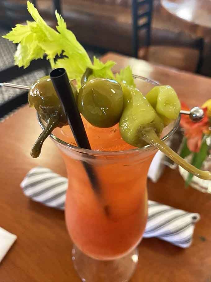 This isn't just a Bloody Mary—it's a garden in a glass, complete with enough garnishes to count as a small salad.