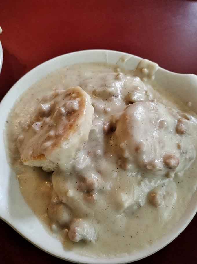 Biscuits swimming in creamy sausage gravy deliver the kind of comfort food that makes everything feel right.