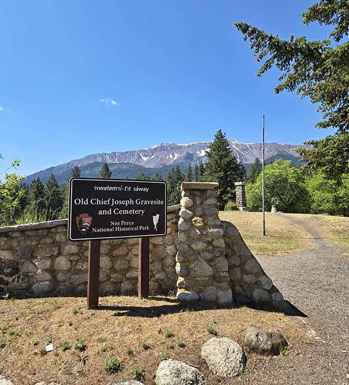 History and natural beauty converge at this cemetery where the Wallowas provide the most respectful backdrop imaginable for reflection.