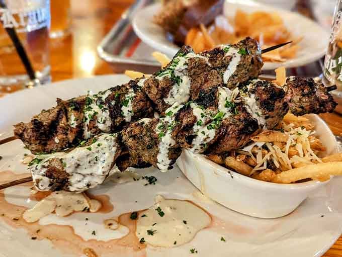 Steak frites with a drizzle that proves sometimes the French and Germans can agree on something absolutely delicious.