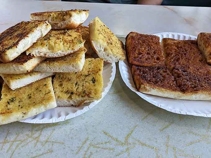 Garlic bread and cinnamon bread living together in perfect harmony, like a carbohydrate version of a buddy cop movie.