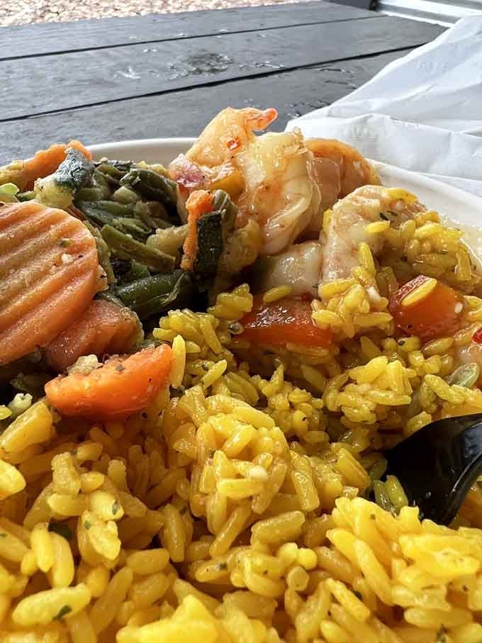 Shrimp and rice at a winery means someone finally understood that wine tastes better when you're not drinking on an empty stomach.