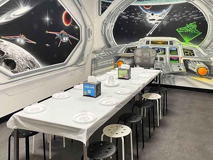 Birthday party rooms themed like spaceships make regular cake-and-ice-cream affairs look positively prehistoric by comparison.