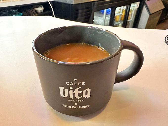 Coffee served in proper mugs, not paper cups – because some traditions deserve to survive the march of progress.