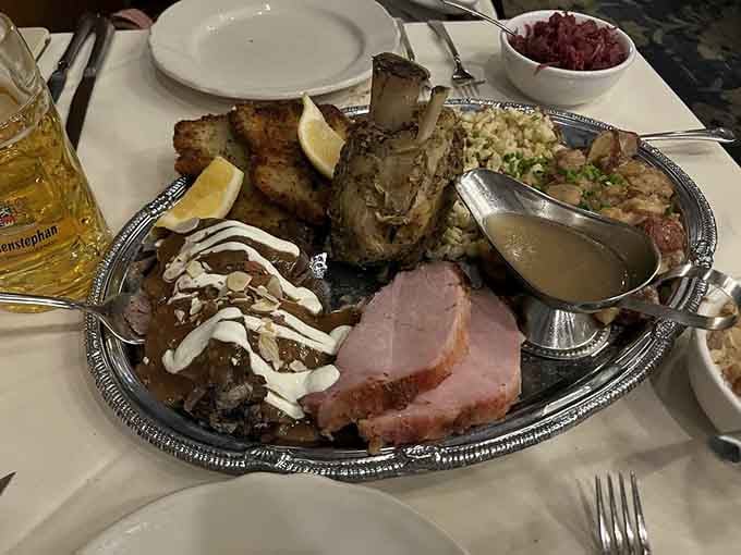 The Tour of Germany platter showcases multiple specialties at once, perfect for indecisive diners or ambitious eaters.