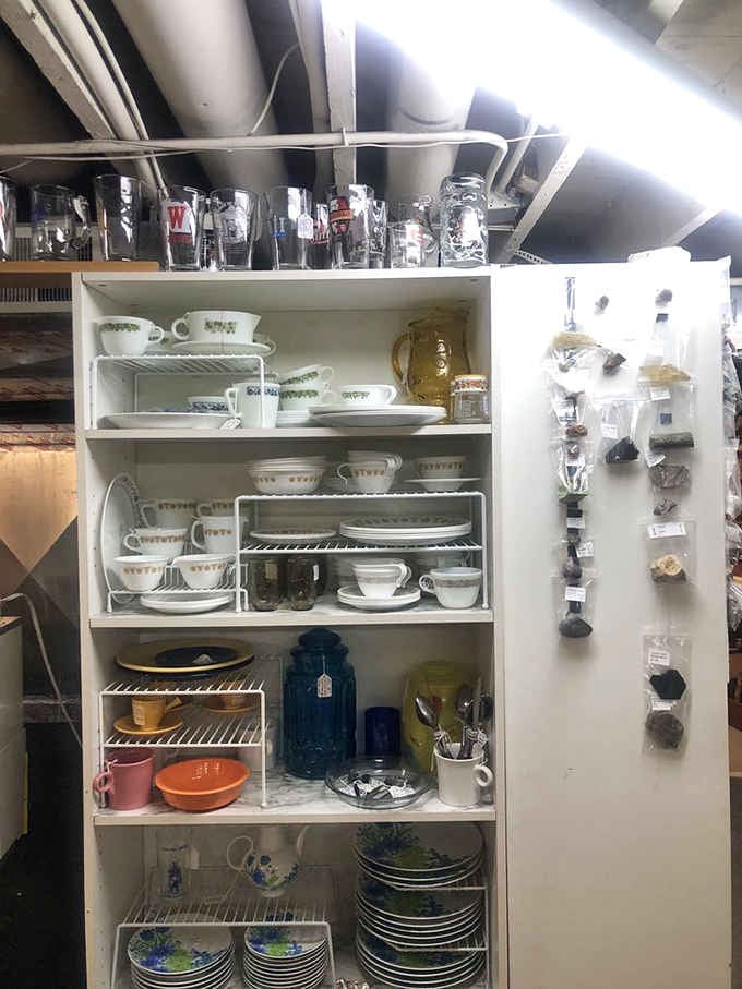 Someone cleverly repurposed a vintage refrigerator as shelving, which is either genius or what happens when you can't bear throwing anything away.