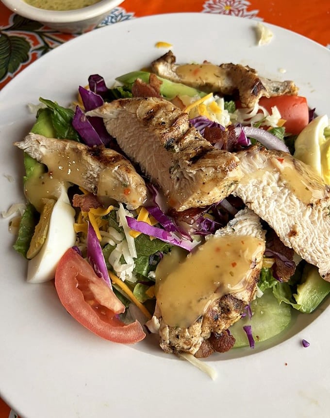 Even the salads here get the star treatment, topped with grilled chicken that's anything but an afterthought on this plate.