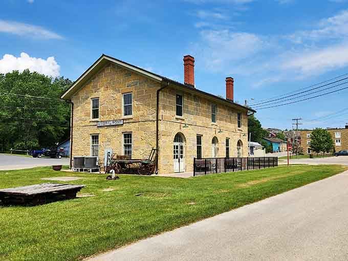 The old railroad depot stands as a reminder that Mineral Point was once connected to the wider world by iron rails.
