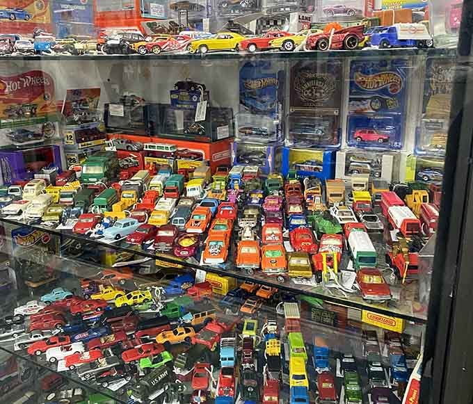 Hot Wheels heaven! This rainbow explosion of die-cast cars represents countless Christmas mornings and allowances well-spent across generations.
