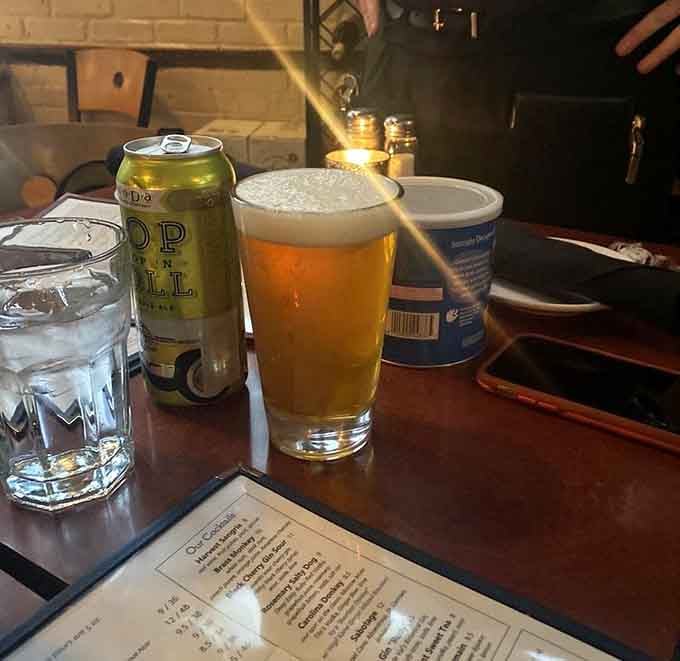 Cold beer and good company at the table means you're doing lunch exactly right in Columbia's Vista district.