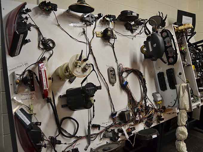 Even the guts of these machines deserve respect; this parts display is oddly mesmerizing and surprisingly artistic.