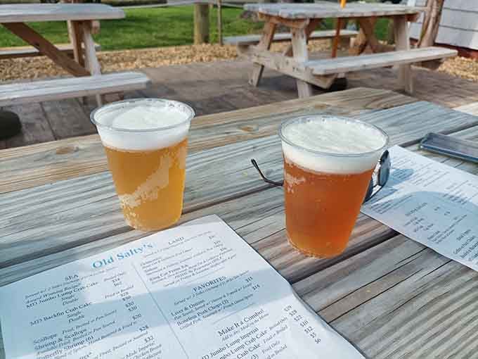 Cold beers on weathered wood with a water view, the holy trinity of Eastern Shore dining experiences.