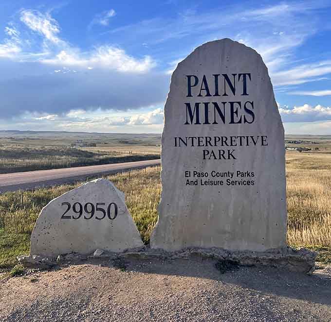 The stone marker at 29950 confirms you've arrived at one of Colorado's best-kept secrets on the eastern plains.