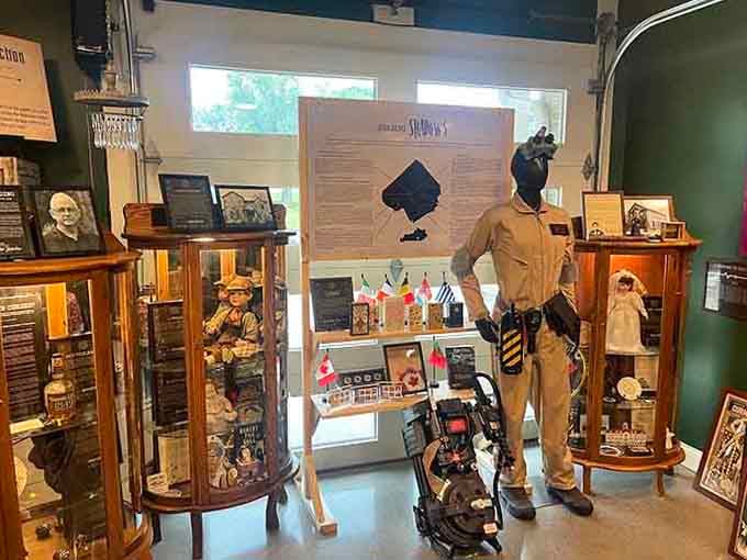 Ghost hunting equipment displayed like fine jewelry, because nothing says "classy" quite like an EMF detector in a case.