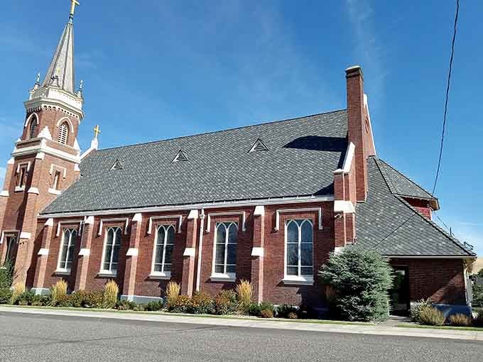 Classic brick church with that timeless steeple, the kind of building that anchors a community for generations.