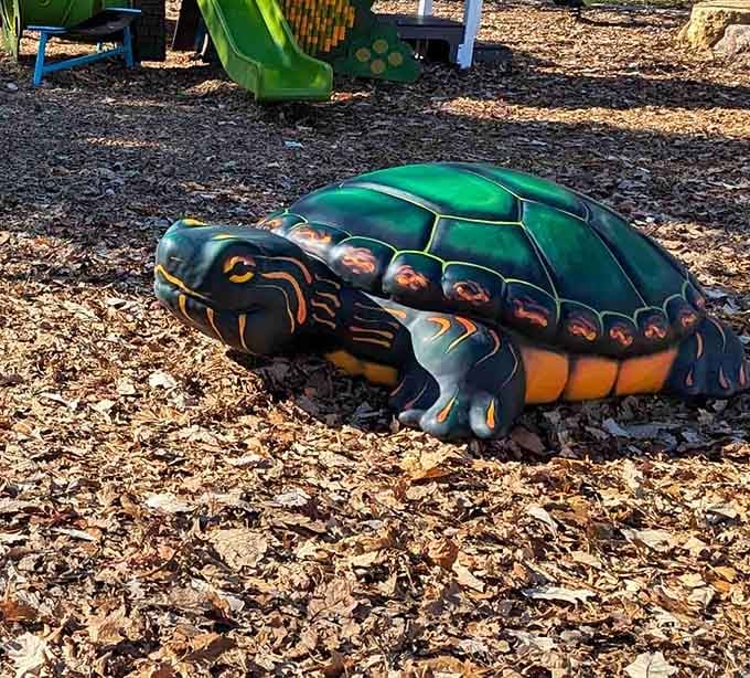 This turtle's not winning any races, but it's definitely winning hearts as the perfect climbing companion for little adventurers.