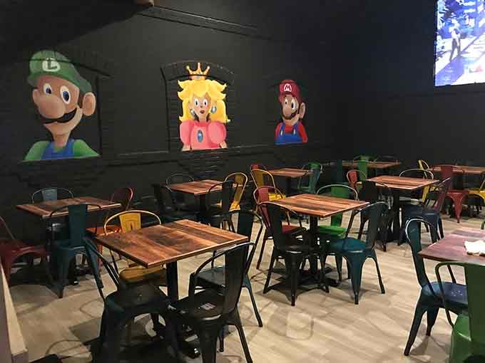 Luigi, Peach, and Mario watch over your meal like the Rat Pack overseeing a Vegas dinner show.