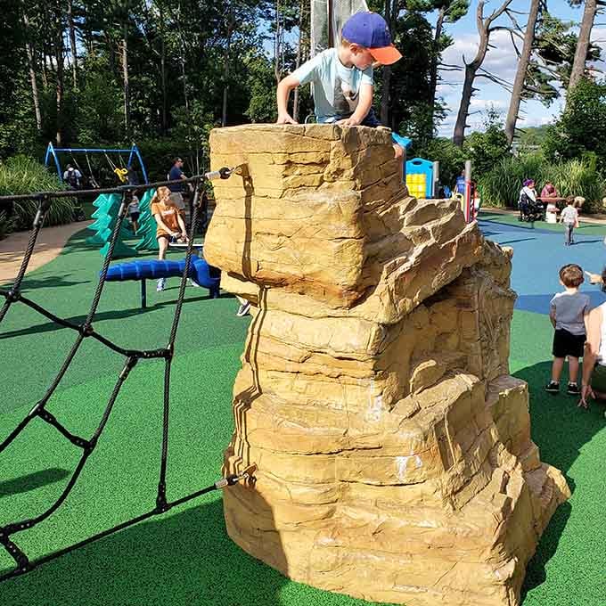 Textured rock formations provide natural climbing challenges that engage kids' problem-solving skills and imaginations beautifully.