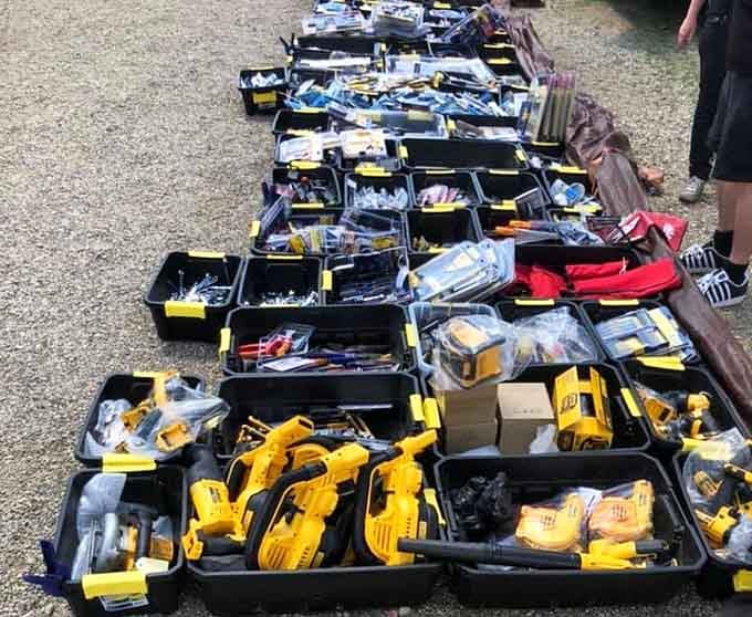 Power tools arranged in organized bins like a hardware store had a yard sale, and every DIY enthusiast's heart just skipped a beat.