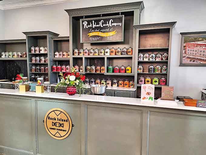 Rock Island Candy Company's colorful confections line the shelves like edible jewels, tempting even the most disciplined sweet tooth into submission.