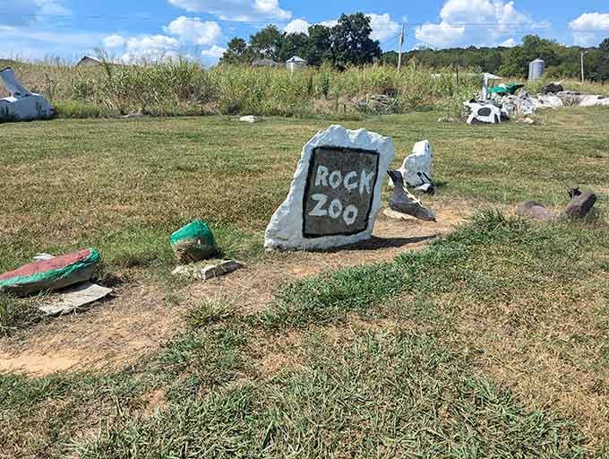 Simple signage announces this roadside wonder, because when you've got painted boulders, fancy marketing becomes wonderfully unnecessary.