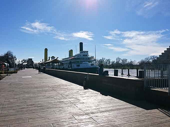 Historic riverboats line the waterfront, reminding you that Sacramento's story started right here on these very waters.