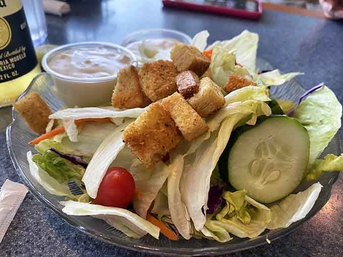 A salad that doesn't apologize for being healthy &ndash; crisp, colorful, and adorned with croutons that crunch like autumn leaves underfoot.