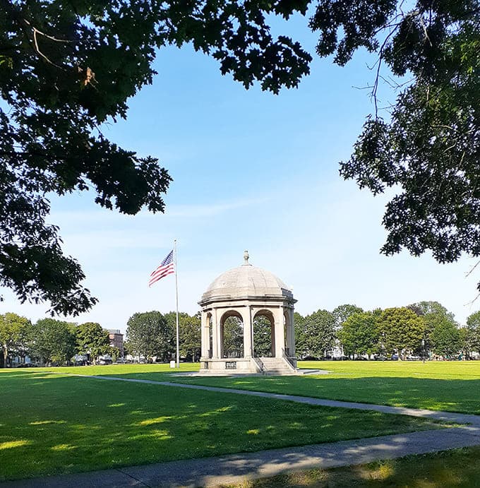 The bandstand on Salem Common is where community gatherings happen, proving normalcy exists even in Witch City.