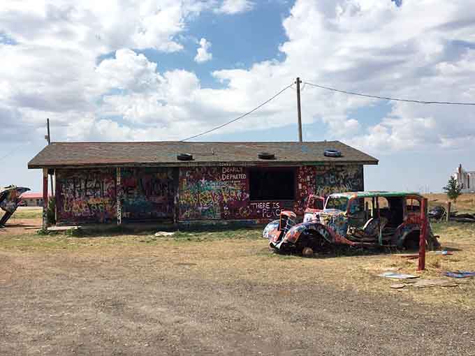 A graffiti-covered building stands as testament to the fact that no surface is safe from enthusiastic spray painters here.
