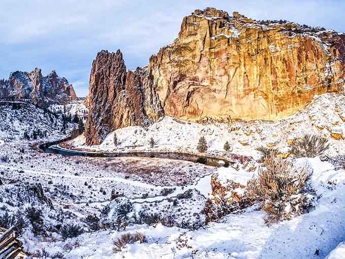 Winter transforms Smith Rock into a frosted wonderland, proving this park delivers stunning beauty in every single season.