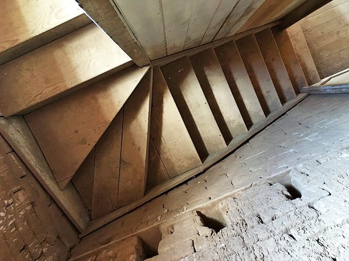 These handcrafted stairs tell tales of craftsmanship&mdash;imagine the boots that once climbed these steps after long days working the land.