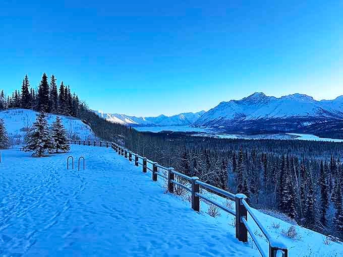 Winter transforms the recreation site into a blue-and-white wonderland. Even the air sparkles when temperatures drop in this Alaskan paradise.