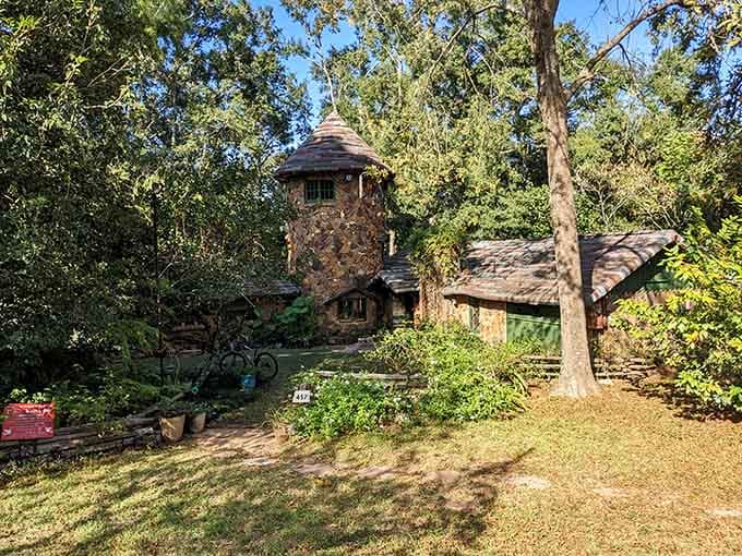 Nestled among the trees, this stone tower looks like it's been guarding enchanted forests for centuries.