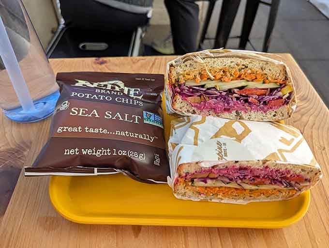 A colorful veggie sandwich that proves plant-based eating doesn't mean sacrificing flavor or satisfaction at all.