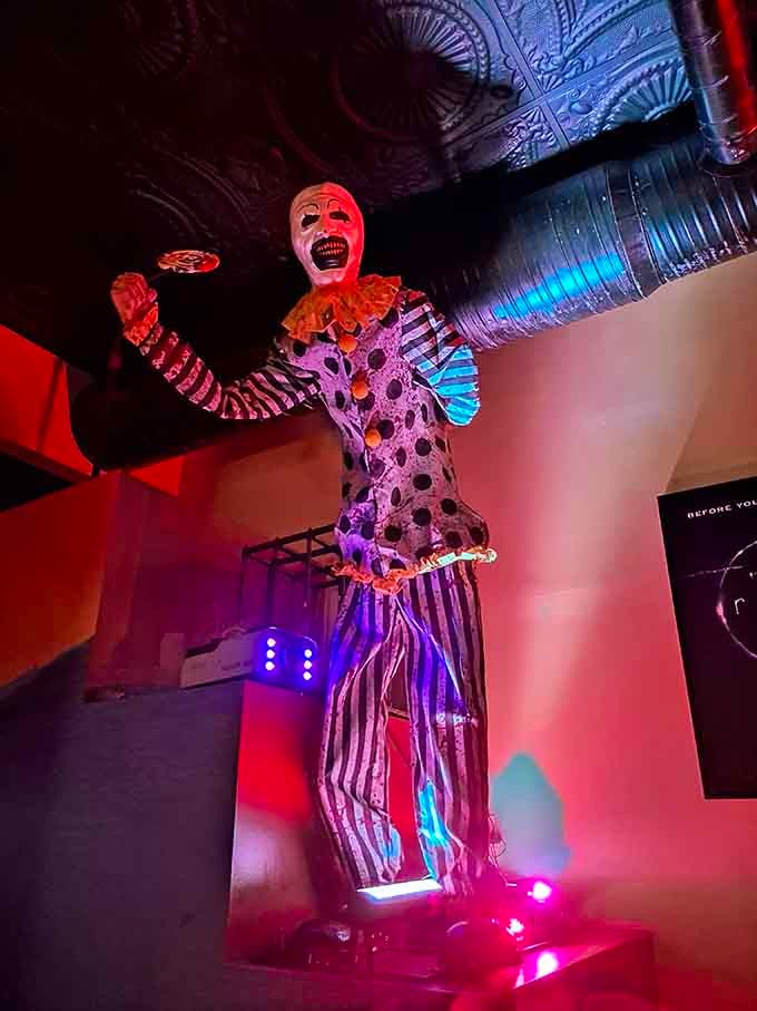 This clown's polka dots and striped sleeves suggest he takes his terrifying fashion choices very seriously indeed.