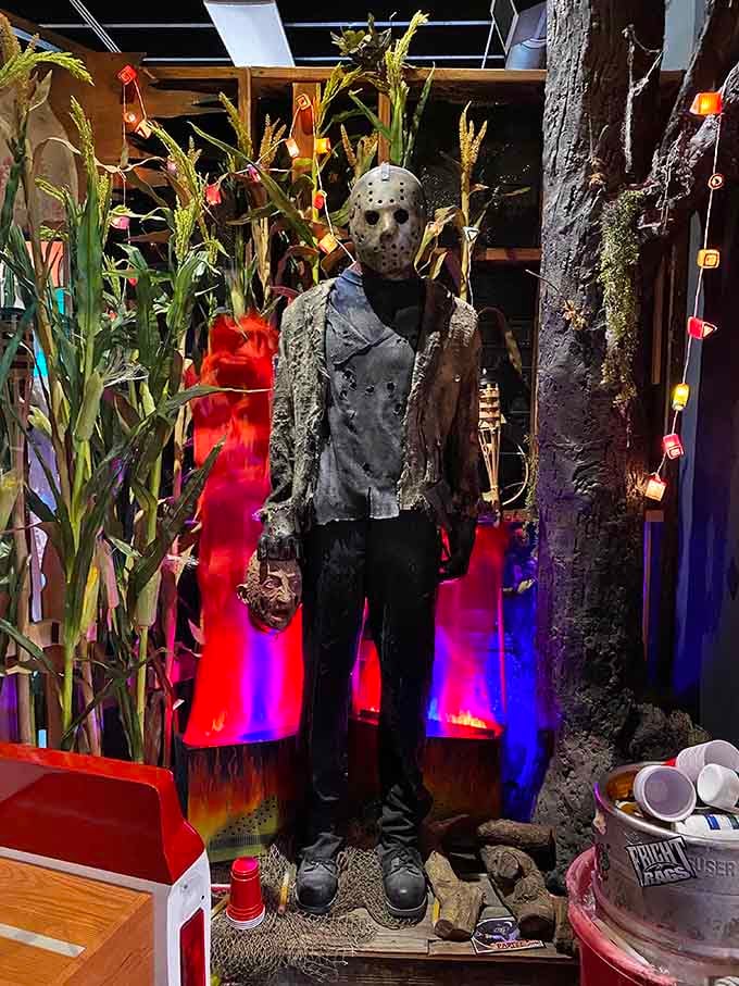 Crystal Lake's most famous resident stands ready among the reeds, making you grateful this is just a museum visit.