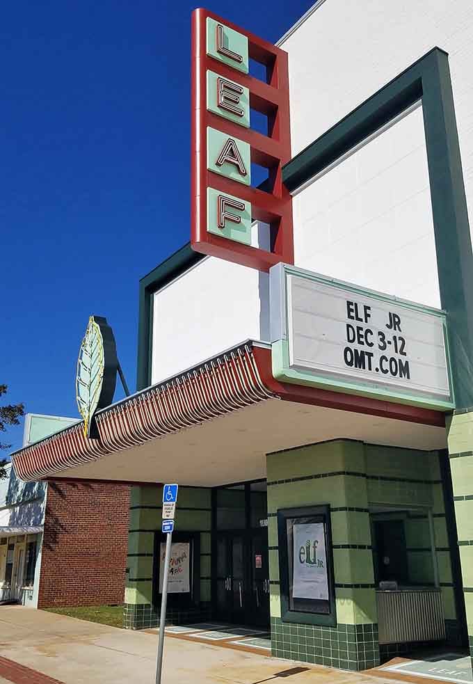 The Leaf Theatre's retro marquee stands as a monument to when movies were events, not streaming options.