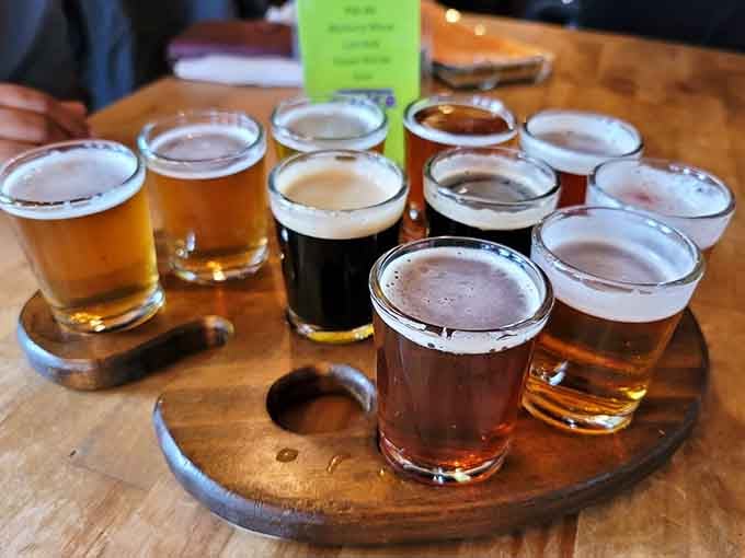 A proper beer flight lets you taste the rainbow, assuming rainbows were made of delicious craft brews instead of meteorological phenomena.