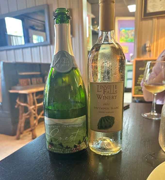 Local wines ready to complement your meal, because even mountain restaurants know how to set the mood.